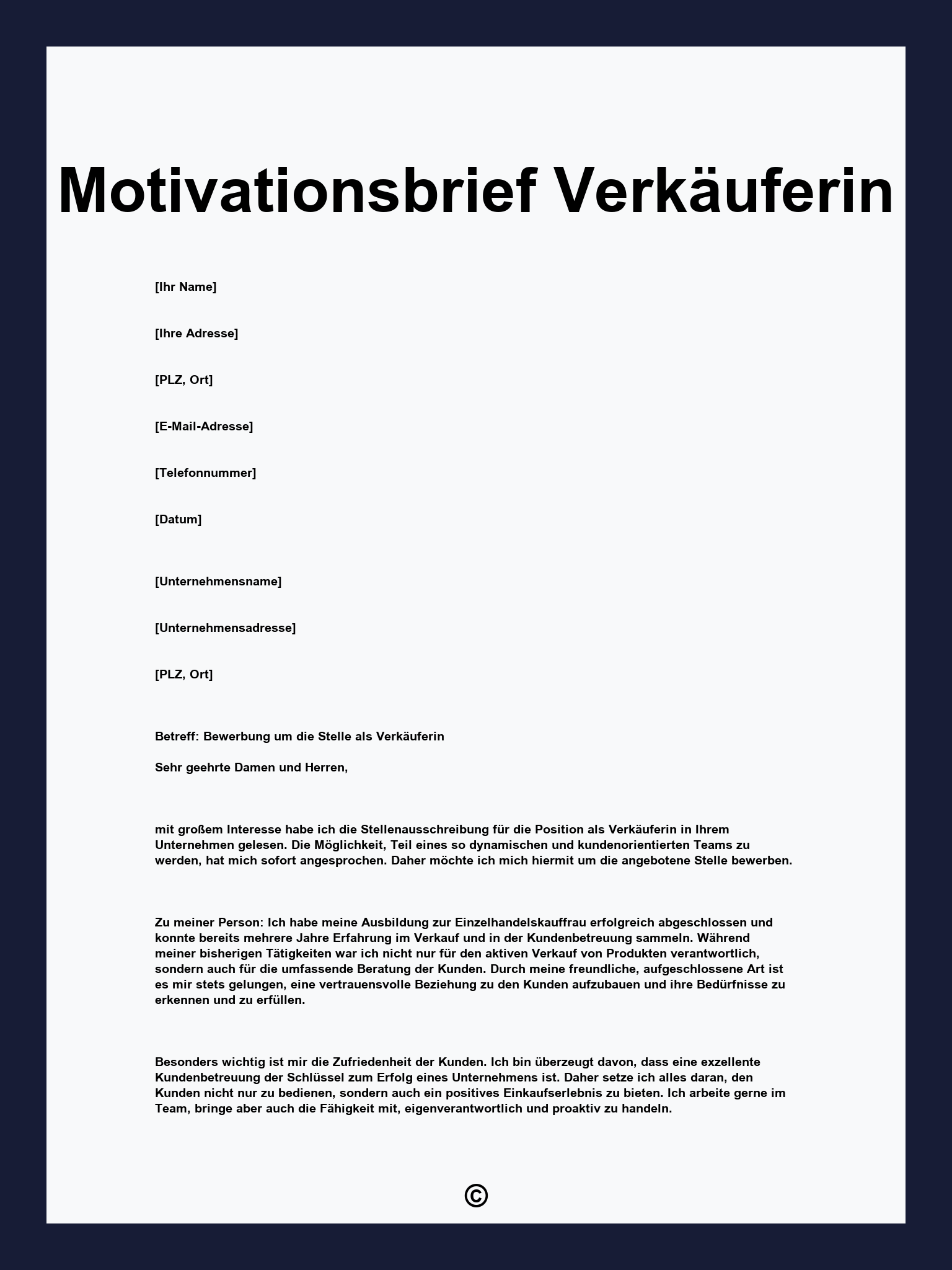 Motivationsbrief Verkäuferin